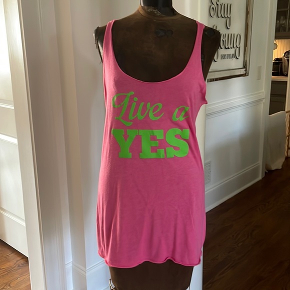 Next Level Apparel | Tops | Live A Yes Theme Tank In Pink With Green ...